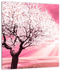Růžový obraz stromu (30x30 cm)
