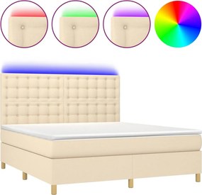 Box spring postel s matrací a LED krémová 180x200 cm textil 3135778