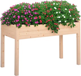 Outsunny Vyvýšená Městská Zahrada z Přirozeného Dřeva 122,5x56,5x76 cm - Vyvýšený Zahradní Stůl s Netkanou Textilií a 4 Odtokovými Otvory pro Rostliny
