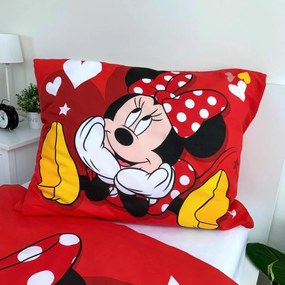 Jerry Fabrics Dětské bavlněné povlečení Minnie Red heart, 140 x 200 cm, 70 x 90 cm