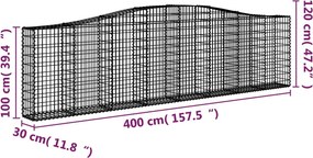 Klenuté gabionové koše 5 ks 400x30x100/120cm pozinkované železo 3145829