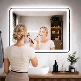 Erga Sari, LED zrcadlo v černém rámu s vyhříváním a dotykovým ovládáním, 80 × 60 cm, černá matná, ERG-YKA-MR.SARI-BLK-60X80