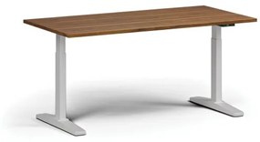 Výškově nastavitelný stůl, elektrický, 675-1325 mm, deska 1600x800 mm, bílá podnož, ořech