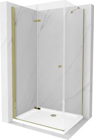 Mexen Lima sprchový kout 90x80cm, 6mm sklo, zlatý profil - čiré sklo + Slim sprchová vanička - 856-090-080-50-00-4010
