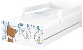 Dětská postel Max Baby Medvídek 160x80 cm - BÍLÁ - 1x krátká + 1x dlouhá zábrana bez šuplíku
