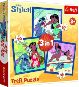Trefl Puzzle 3v1 Lilo&Stitch - Čas se Stitchem 20x19,5cm v krabici 28x28x6cm