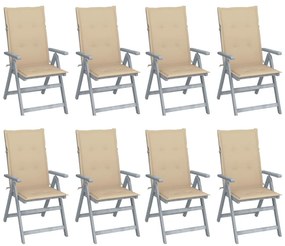 Zahradní polohovací židle s poduškami 8 ks šedé akáciové dřevo,  3075144