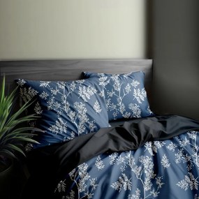 Ervi bavlněné povlečení oboustranné - bílé větvičky na modrém/černé