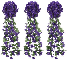 Umělé květinové girlandy 3 ks tmavě fialové 85 cm - Default Title