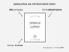CEREÁLNÍ LUPÍNKY - omyvatelná samolepka na dózu, výběr rozměrů Ø 5 cm / 5 x 5 cm / 6 x 8 cm | DomaLEP tvar: KOLEČKO, barva: BÍLÁ - ČERNÉ písmo, velikost: Ø 5 cm - tučné písmo
