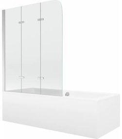 Mexen Cube obdélníková vana 180 x 80 cm s pláštěm a 3-křídlovou zástěnou 120 cm, Průhledné, Chromovaná - 550518080X9012030100