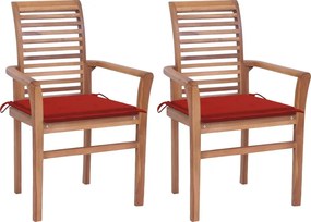 vidaXL Jídelní židle 2 ks podušky masivní teak [3062598] Barva: Červená