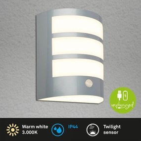 BRI 3795014 LED nabíjecí nástěnné svítidlo, venkovní, pohybové čidlo, soumrakový senzor, IP44, matný chrom - BRILONER