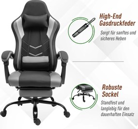 Herní křeslo Vinsetto, výškově nastavitelné, s opěrkou hlavy a bederním polštářem, ergonomické, do 120 kg, s podnožkami, černé | Aosom.de