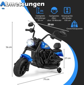 Costway 6 V dětský motocyklový chopper motorka s nožním pedálem s hudebním