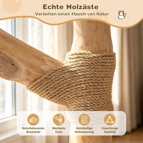 Costway Dřevěné škrabadlo pro kočky 105 cm s přírodním kmenem, šedé