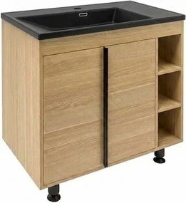 Koupelnová skříňka s černým umyvadlem Naturel Lucca 79x70x45 cm dub mat LUCCA80DU3ABKM