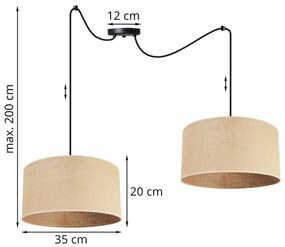 Závěsné svítidlo JUTA SPIDER, 2x jutové stínítko, (výběr ze 2 barev konstrukce), (fi 35cm)