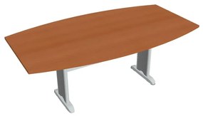 Stůl jednací sud 200 cm - Hobis Cross CJ 200 Dekor stolové desky: třešeň, Dekor lamino podnože: šedá, Barva nohou: Stříbrná