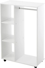 HOMCOM Skříň na oblečení na kolečkách s otevřenými policemi, organizér na zavěšení oblečení v ložnici 80x40x128cm Bílá