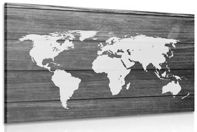 Obraz černobílá mapa světa s dřevěným pozadím - 90x60 cm
