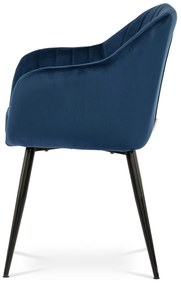 AUTRONIC Jídelní židle, potah modrá sametová látka, kovové nohy, černý matný lak