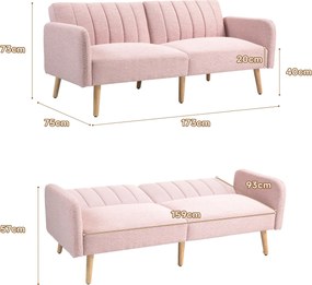 HOMCOM Moderní Rozkládací Dvousedací Pohovka 173x75x73 cm - Čalouněná v Syntetické Lněné Tkanině s Nastavitelným 3Úrovňovým Opěradlem a Odnímatelnými…