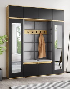 Sestava nábytku do předsíně Emi 32 se zrcadly a čalouněnými panely – barva dub artisan/černá
