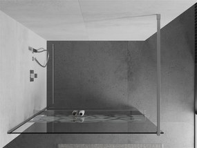 Mexen Kioto+, sprchová zástěna s poličkou a držákem na ručníky 140 x 200 cm, 8mm čiré sklo vzor bílý, chromový profil, 800-140-121-01-85