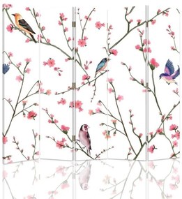 Ozdobný paraván Ptáci na větvi - 180x170 cm, pětidílný, klasický paraván