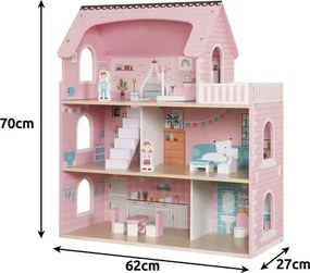 Dřevěný domeček pro panenky s LED osvětlením + nábytek a doplňky