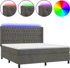 Box spring postel s matrací a LED tmavě šedá 180x200 cm samet 3139758