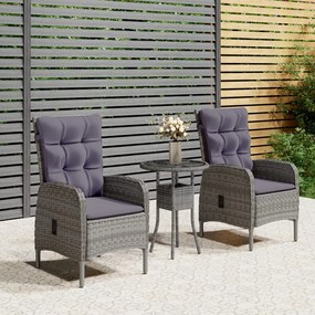 3dílný zahradní bistro set polyratan šedý 3058542