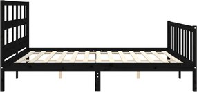 Rám postele s čelem černý 200 x 200 cm masivní dřevo 3193035