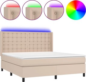 Box spring postel matrace a LED cappuccino 180x200cm umělá kůže 3139402