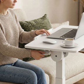 Výškově nastavitelný psací stůl na koléčkach Sorino – Bílý