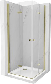 Mexen Lima Duo, sprchový kout 90 (dveře) x 90 (dveře) cm, 6mm čiré sklo, zlatý profil + SLIM sprchová vanička 5cm se zlatým sifonem, 856-090-090-50-02-4010G