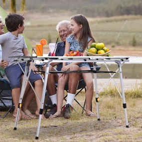 Skládací piknikový stůl Outsunny, skládací kempingový stůl s nastavitelnou výškou, včetně tašky na přenášení, hliník, stříbrný, 120 x 69 x 59-78 cm