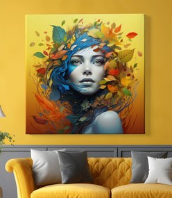 Obraz na plátně - Vodní žena v listoví FeelHappy.cz Velikost obrazu: 180 x 120 cm