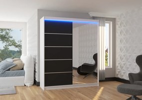 Posuvná skříň se zrcadlem a LED osvětlením CARO 180 bílá – černá