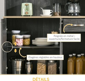 HOMCOM Moderní kuchyňská komoda s bufetem, 6 dveří, 1 zásuvka + Velký pracovní stůl 101L x 39W x 180H cm, černé dřevo