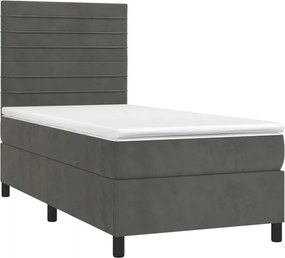Box spring postel s matrací a LED tmavě šedá 90x190 cm samet 3136156