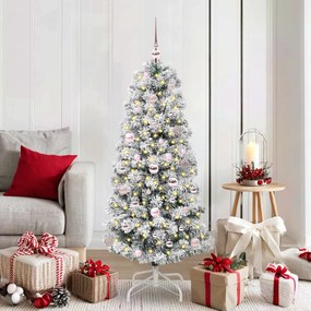 Umělý Skládací Vánoční Strom 150 LED Zelená a bílá 150 cm 3395588