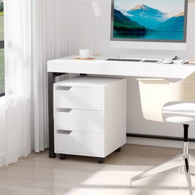 HOMCOM Kancelářská zásuvková skříň s kolečky, filing cabinet se 3 zásuvkami, 40x50x57 cm, bílá