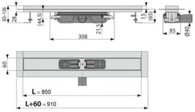 Alcadrain Professional Low Žlab odtokový 85 cm s okrajem pro plný rošt APZ106-850