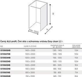 Mereo Mereo, Sprchová stěna WALK IN, Novea, black ALU, sklo Čiré, CK10601HB