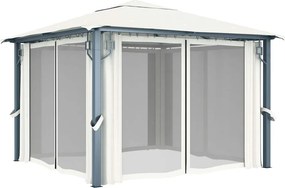 Altán se závěsy a světelnými LED řetězy 3 x 3 m krémový hliník 3070332