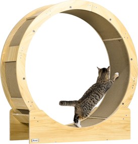 PawHut Cat Exercise Wheel 91 cm průměr - Kočičí kolo s brzdou a škrabacím panelem, Treadmill pro kočky na hubnutí a zdraví, Dub | Aosom