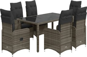 7dílný zahradní bistro set s poduškami šedý polyratan 3277035