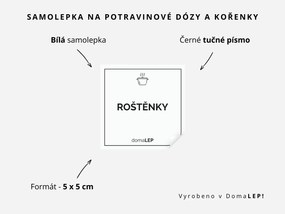 ROŠTĚNKY - omyvatelná samolepka na kořenky, výběr rozměrů Ø 5 cm / 5 x 5 cm / 6 x 8 cm | DomaLEP tvar: ČTVEREC, barva: BÍLÁ - ČERNÉ písmo, velikost: š. 5 cm x v. 5 cm - tučné písmo